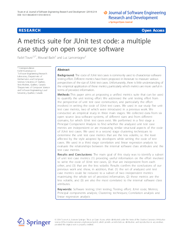 (PDF) A metrics suite for JUnit test code: a multiple case study on ...