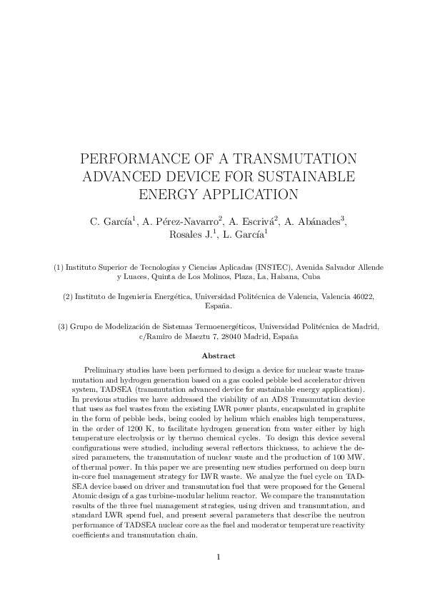 (PDF) Performance of a transmutation advanced device for sustainable ...