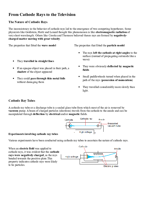 (DOC) From Cathode Rays to the Television The Nature of Cathode Rays