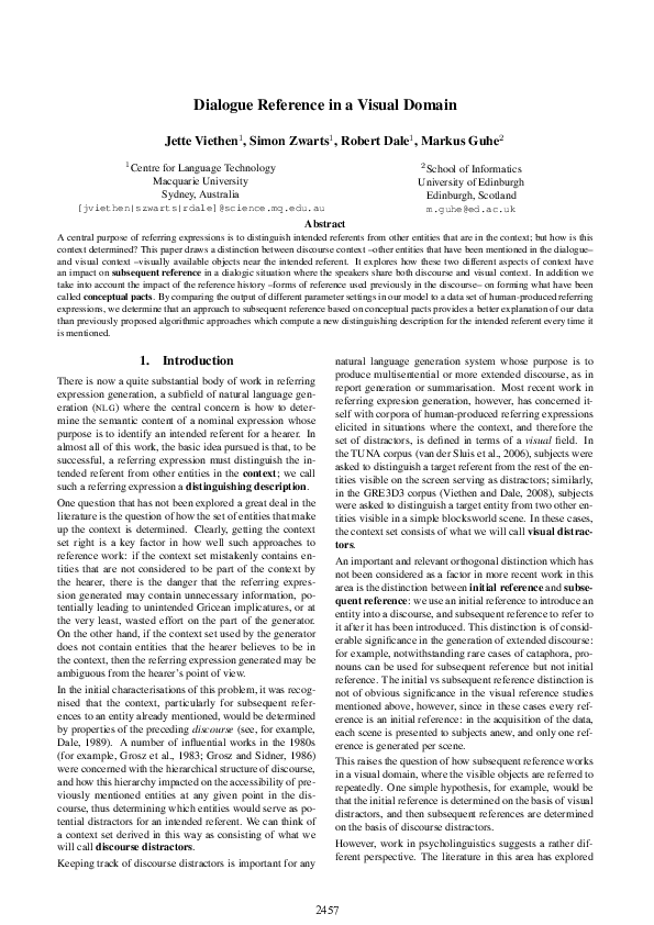 (PDF) Dialogue Reference in a Visual Domain