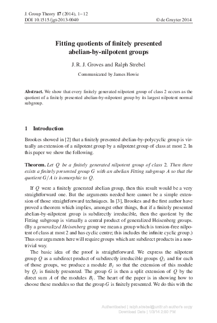 (PDF) Fitting quotients of finitely presented abelian-by-nilpotent groups