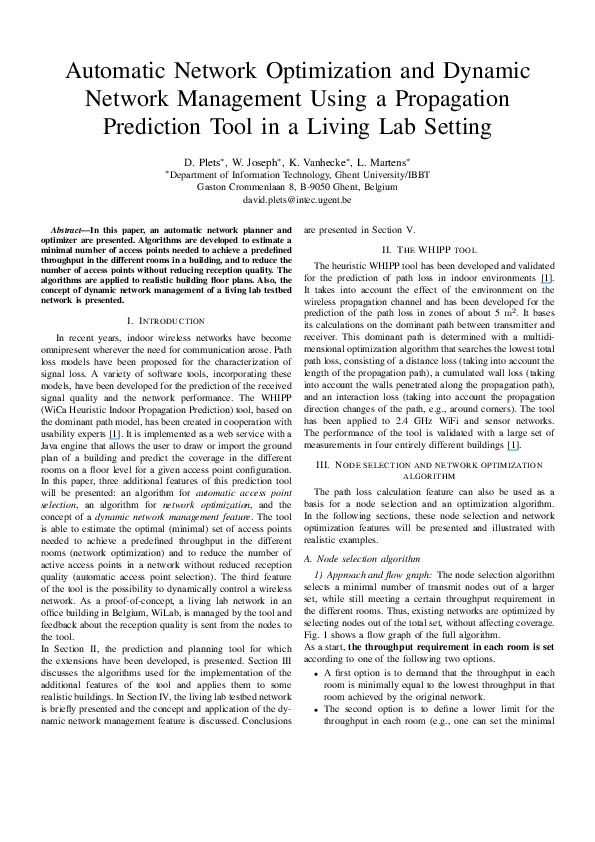 (PDF) Automatic network optimization and dynamic network management using a Propagation ...