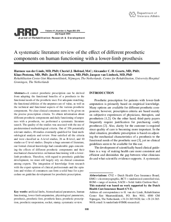 (PDF) Lower Limb Prosthesis After Amputation the End or the Beginning ...