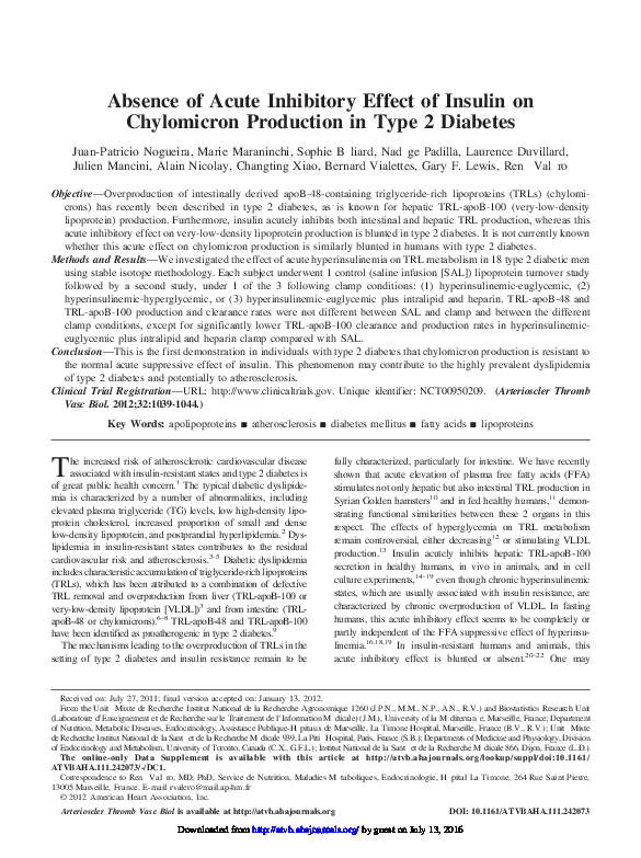 (PDF) Absence of Acute Inhibitory Effect of Insulin on Chylomicron ...