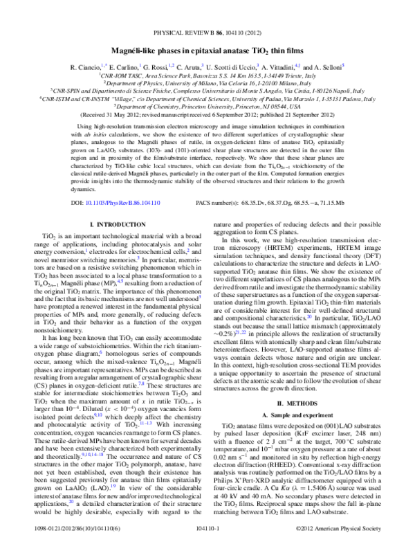 (PDF) Magnéli-like phases in epitaxial anatase TiO_{2} thin films