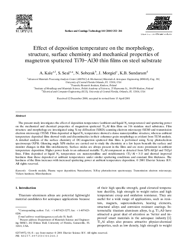 (PDF) Effect of deposition temperature on the morphology, structure, surface chemistry and ...