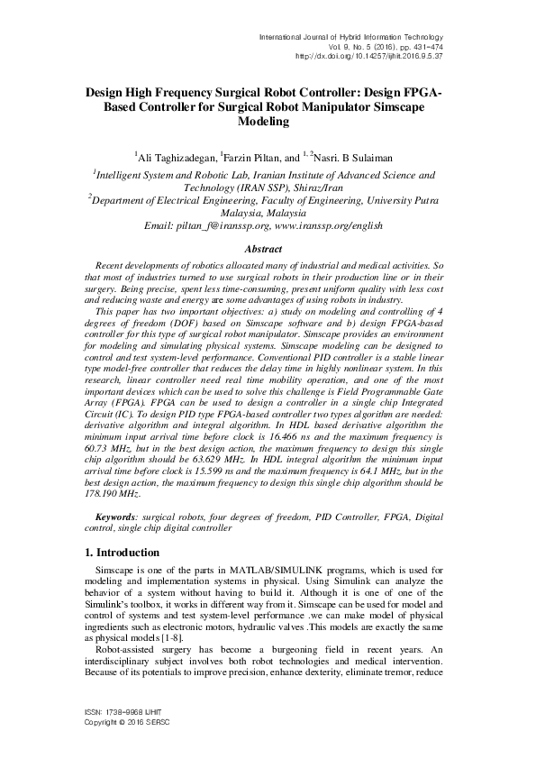 Pdf Design High Frequency Surgical Robot Controller Design Fpga Based Controller For