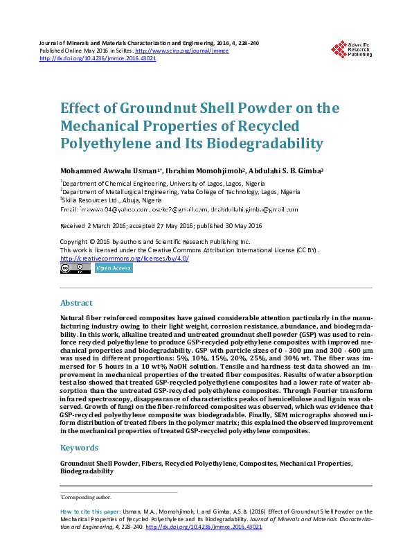 (PDF) Effect of Groundnut Shell Powder on the Mechanical Properties of ...