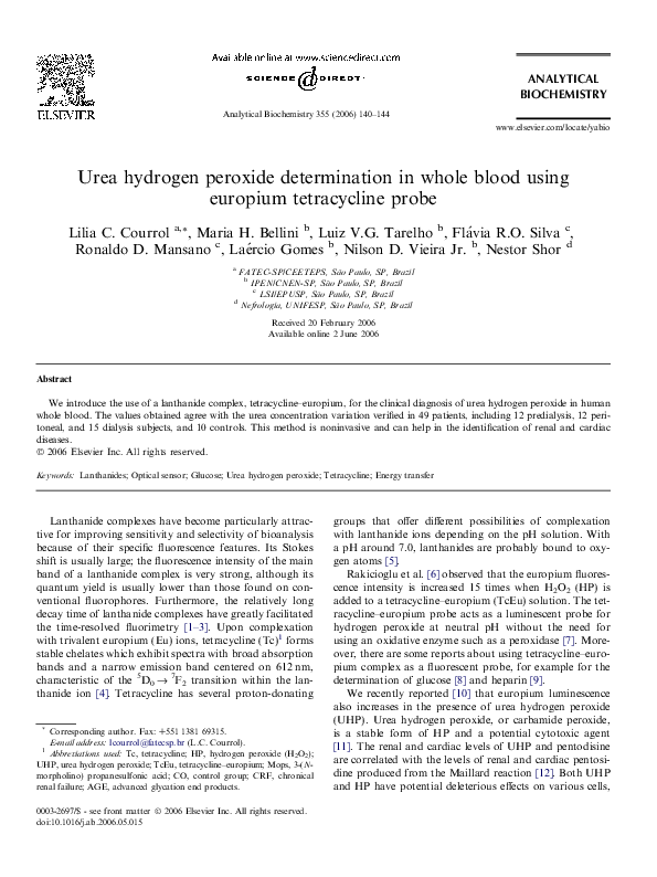 (PDF) Urea hydrogen peroxide determination in whole blood using europium tetracycline probe