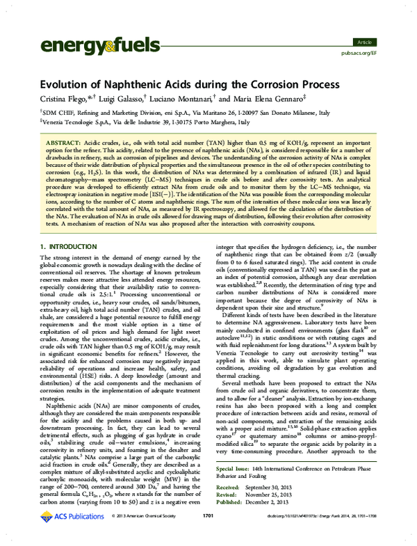 (PDF) Evolution of Naphthenic Acids during the Corrosion Process