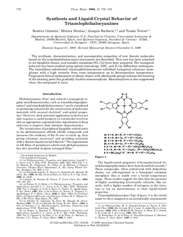(PDF) Synthesis and Liquid-Crystal Behavior of Triazolephthalocyanines