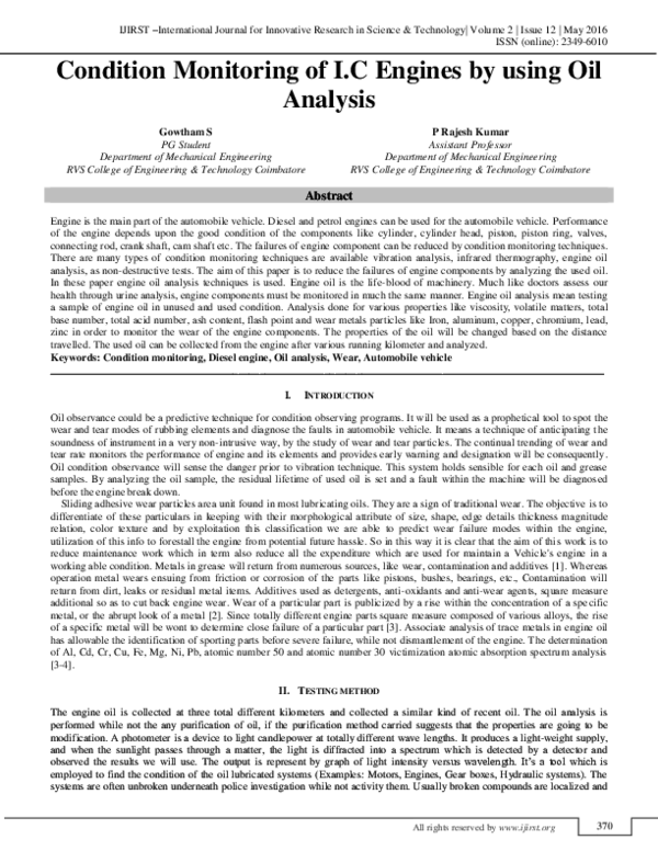 (PDF) Condition Monitoring of I.C Engines by using Oil Analysis