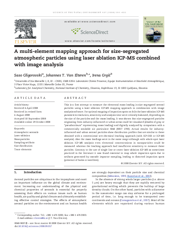 (PDF) A multi-element mapping approach for size-segregated atmospheric particles using laser ...