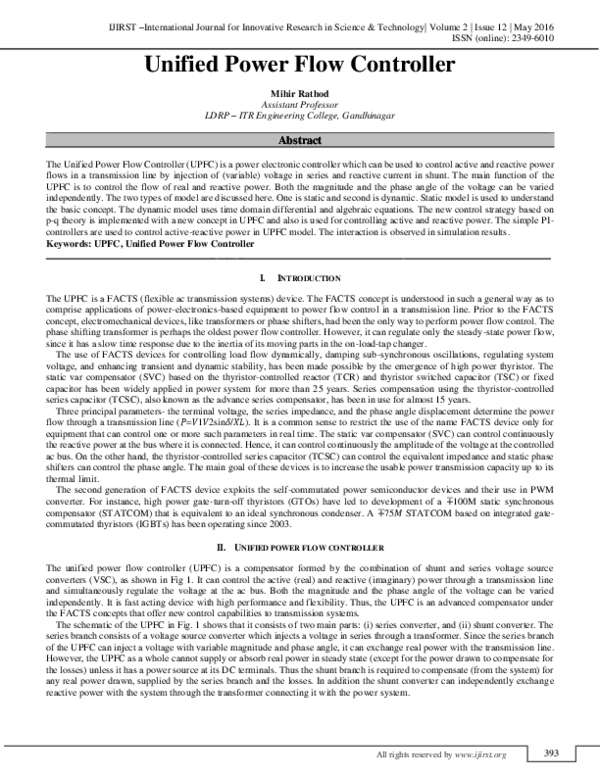 Pdf Unified Power Flow Controller 