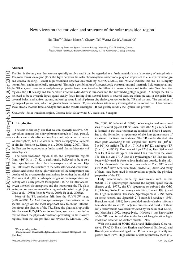 (PDF) New views on the emission and structure of the solar transition ...