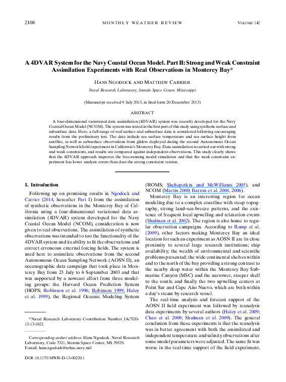 (PDF) Oceanic data assimilation study in northern Chile: use of a 3DVAR method | Patrick ...
