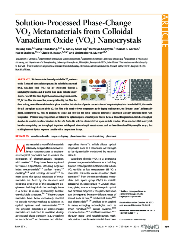 (PDF) Solution-Processed Phase-Change VO 2 Metamaterials from Colloidal ...