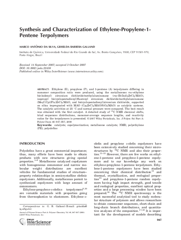 (PDF) Synthesis and Characterization of Ethylene/Propylene Copolymers ...