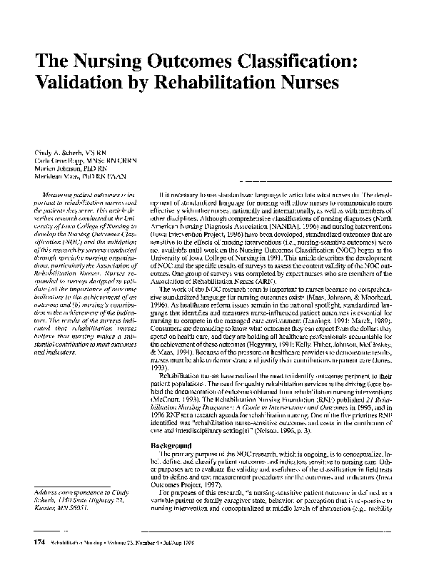 (PDF) The Nursing Outcomes Classification: Validation by Rehabilitation ...