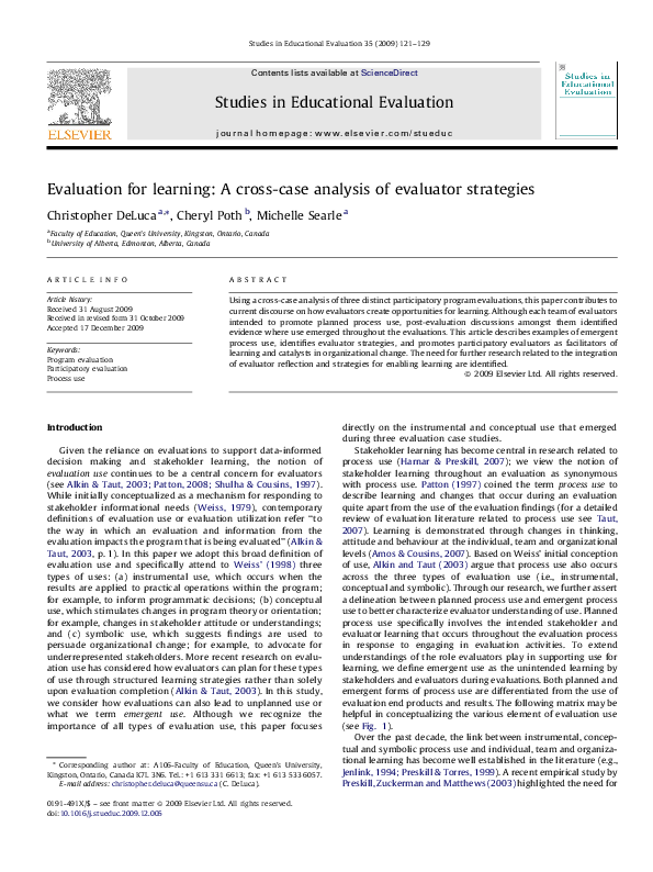 (PDF) Evaluation for learning: A cross-case analysis of evaluator ...