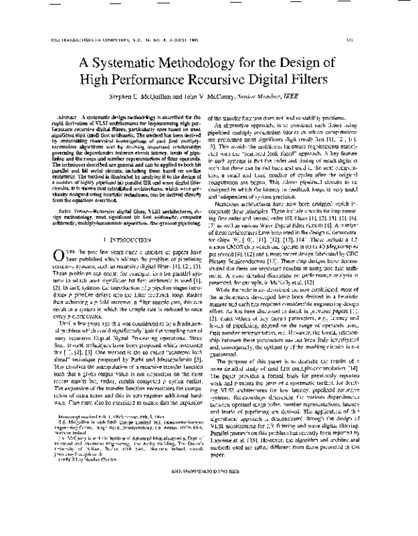 (PDF) A systematic methodology for the design of high performance recursive digital filters ...