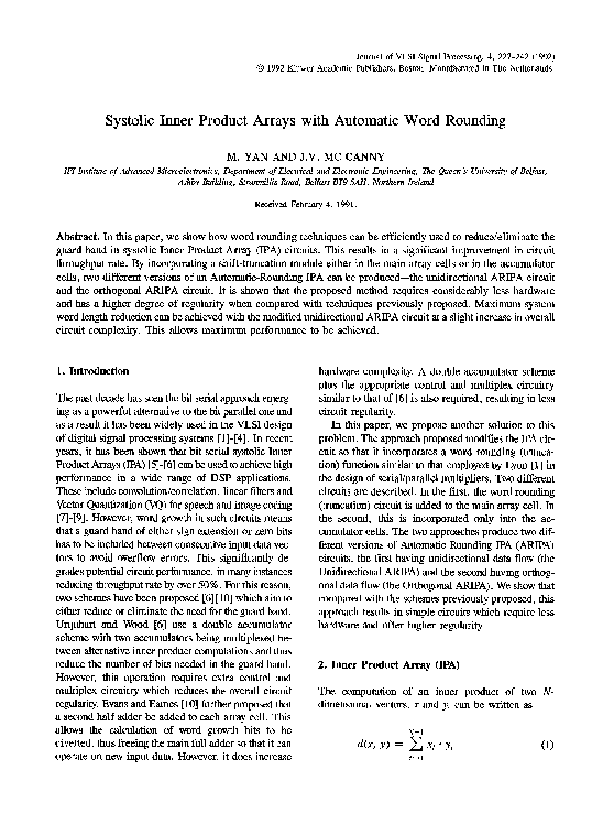 (PDF) Systolic inner product arrays with automatic word rounding