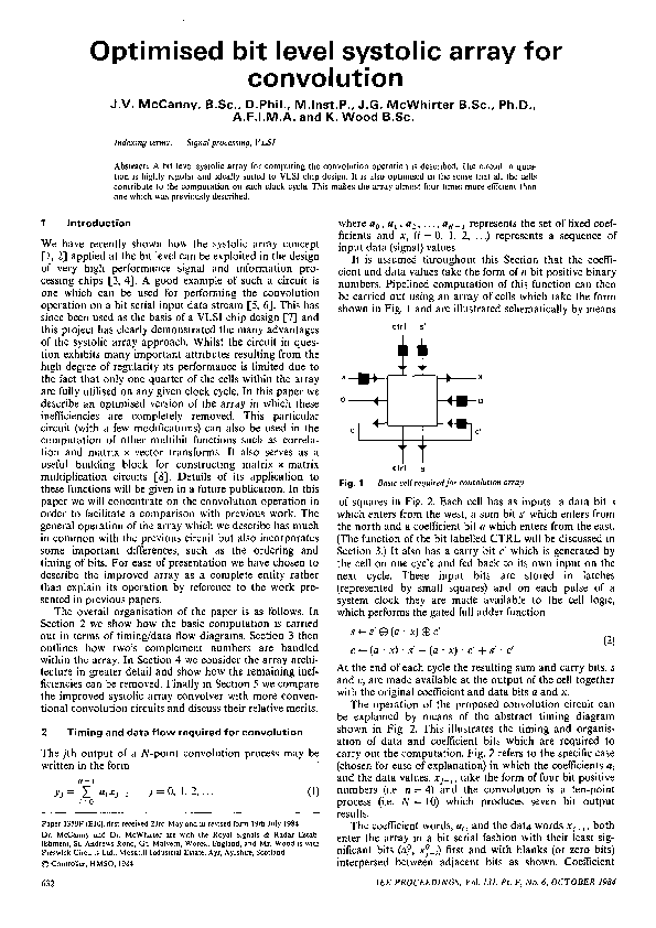 Pdf Optimised Bit Level Systolic Array For Convolution