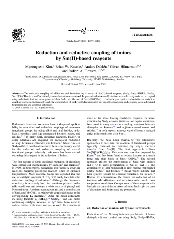 (PDF) Reduction and reductive coupling of imines by Sm(II)-based ...