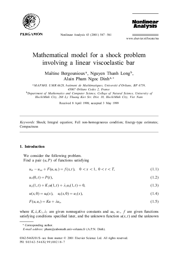 (PDF) Mathematical model for a shock problem involving a linear viscoelastic bar