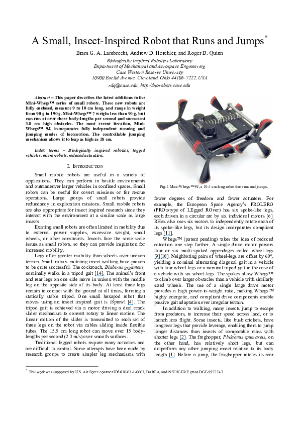 (PDF) A Small, Insect-Inspired Robot that Runs and Jumps