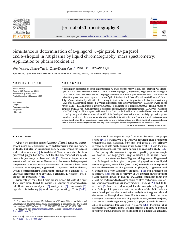 (PDF) Simultaneous determination of 6-gingerol, 8-gingerol, 10-gingerol and 6-shogaol in rat ...