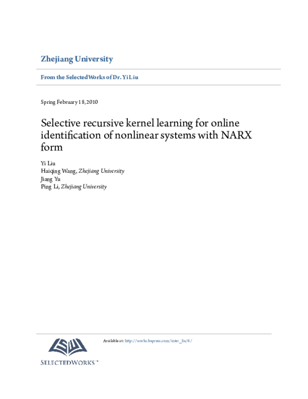 (PDF) Selective recursive kernel learning for online identification of nonlinear systems with ...