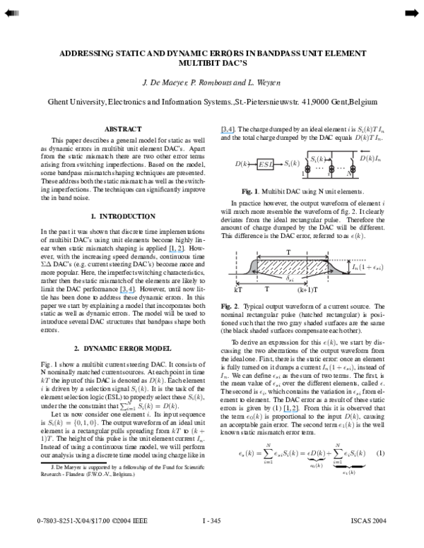 Pdf Addressing Static And Dynamic Errors In Bandpass Unit Element