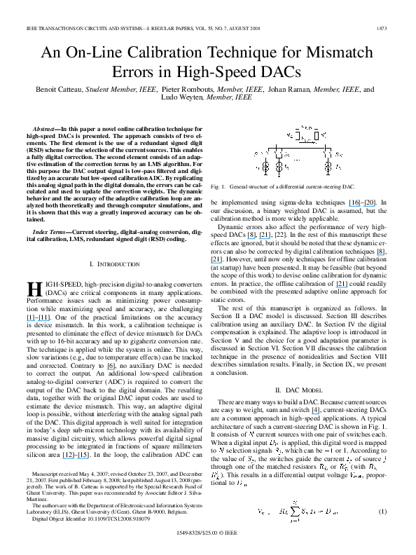 (PDF) An On-Line Calibration Technique for Mismatch Errors in High-Speed DACs