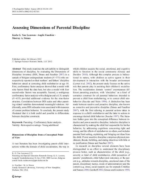 (PDF) Assessing Dimensions of Parental Discipline
