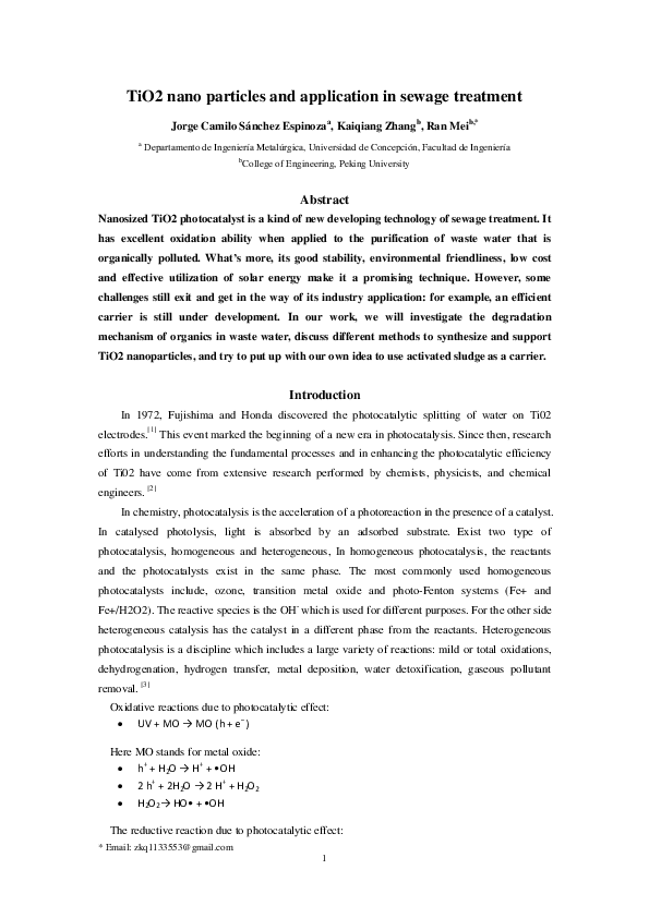 (PDF) TiO2 nano particles and application in sewage treatment