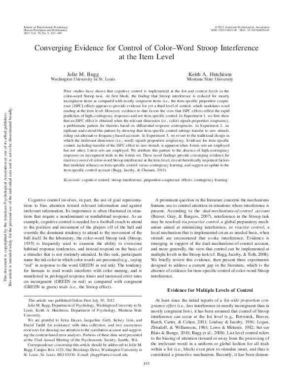 (PDF) Converging evidence for control of color–word Stroop interference ...