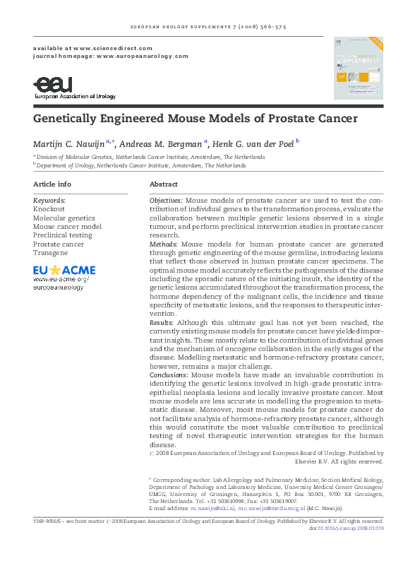 (PDF) Genetically Engineered Mouse Models of Prostate Cancer