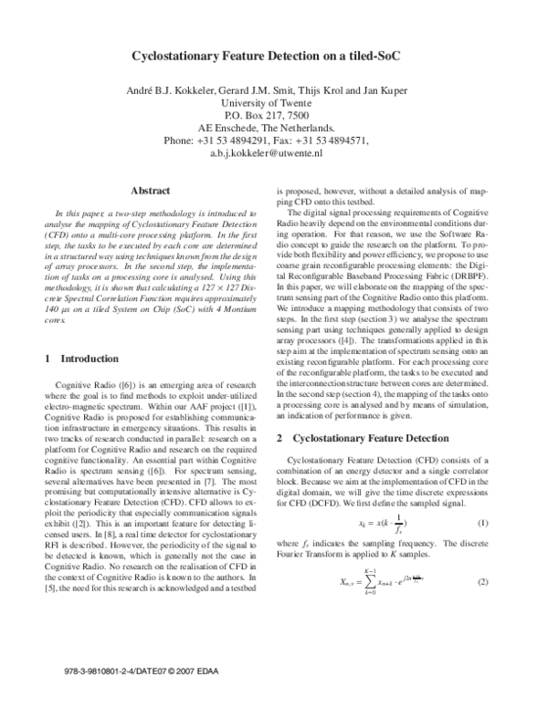 (PDF) Cyclostationary feature detection on a tiled-SoC