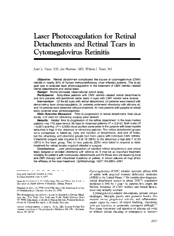 (PDF) Laser photocoagulation for retinal detachments and retinal tears ...