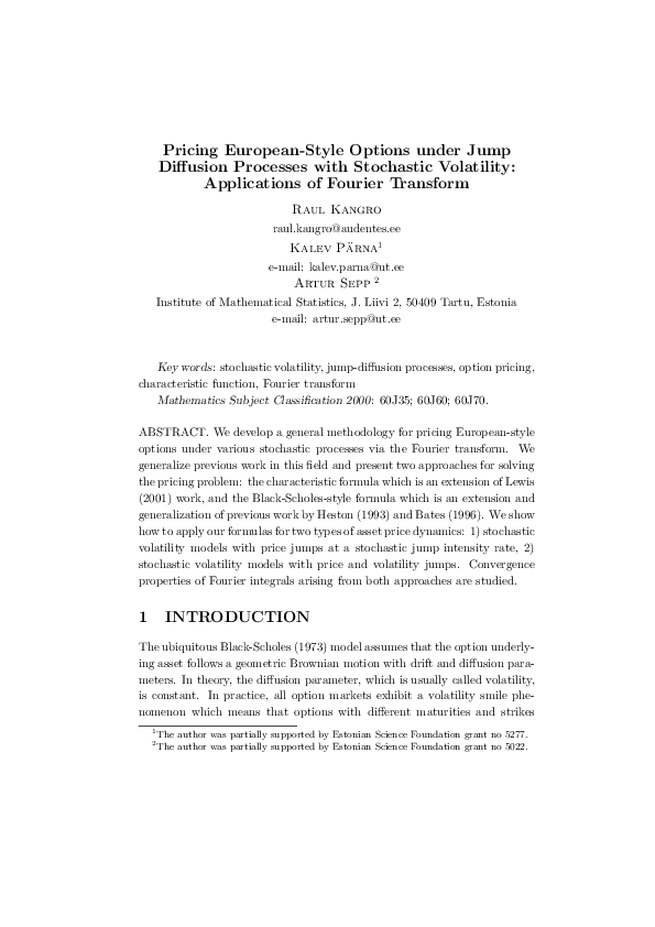 (PDF) Pricing European-style options under jump diffusion processes with stochastic volatility ...