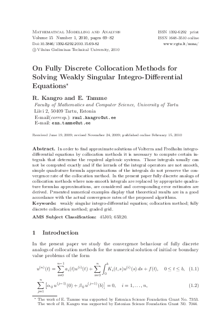 (PDF) On fully discrete collocation methods for solving weakly singular integral equations