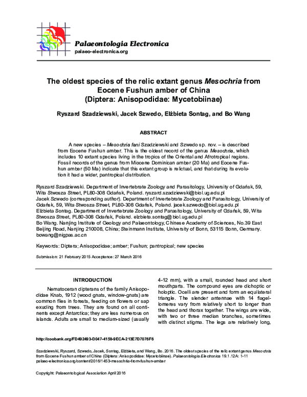 (PDF) The oldest species of the relic extant genus Mesochria from ...