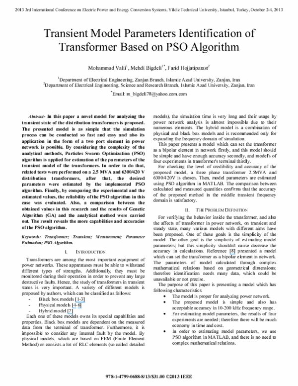 Pdf Transient Model Parameters Identification Of Transformer Based On