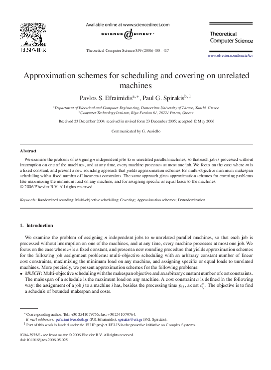 Pdf Approximation Schemes For Scheduling And Covering On Unrelated Machines Pavlos