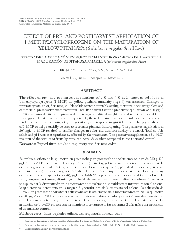 (PDF) Effect pre- and postharvest application of 1-Methylcyclopropene on the maduration of ...