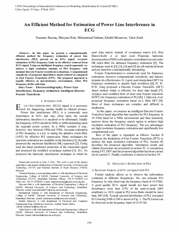 (PDF) An efficient method for estimation of power line interference in ECG