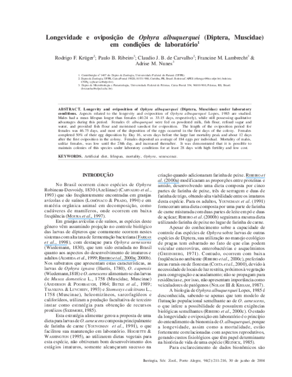 (PDF) Longevidade e oviposição de Ophyra albuquerquei (Diptera ...