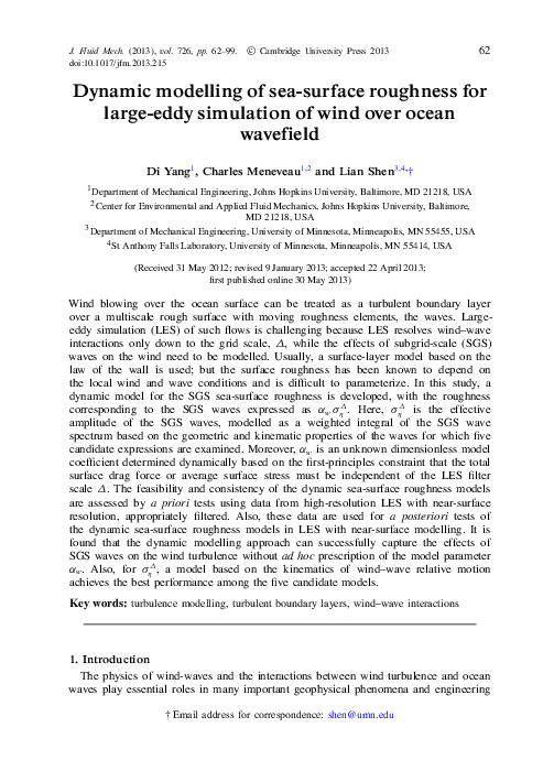 (PDF) Dynamic modelling of sea-surface roughness for large-eddy simulation of wind over ocean ...