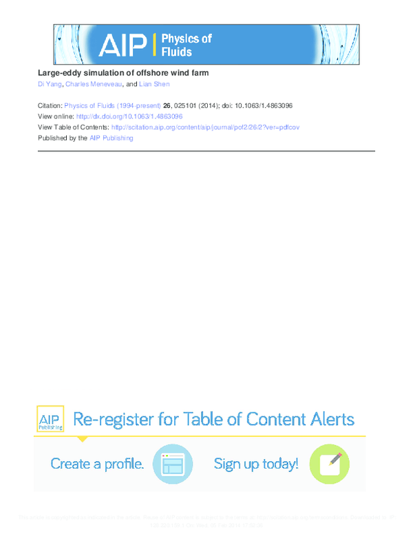 Pdf Large Eddy Simulation Of Offshore Wind Farm